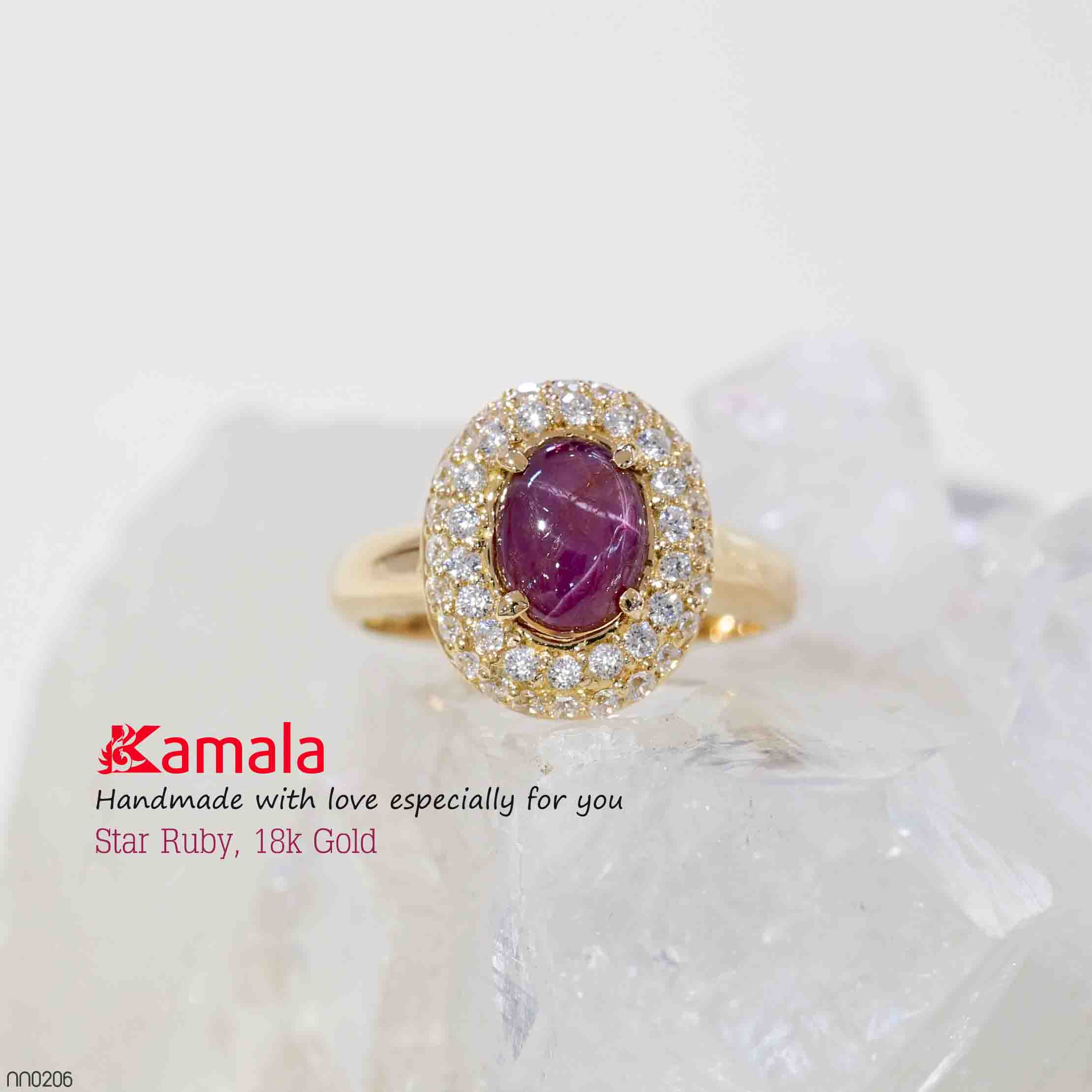 Nhẫn Ruby sao Vàng 18K đính Đá trắng cao cấp | Kamala