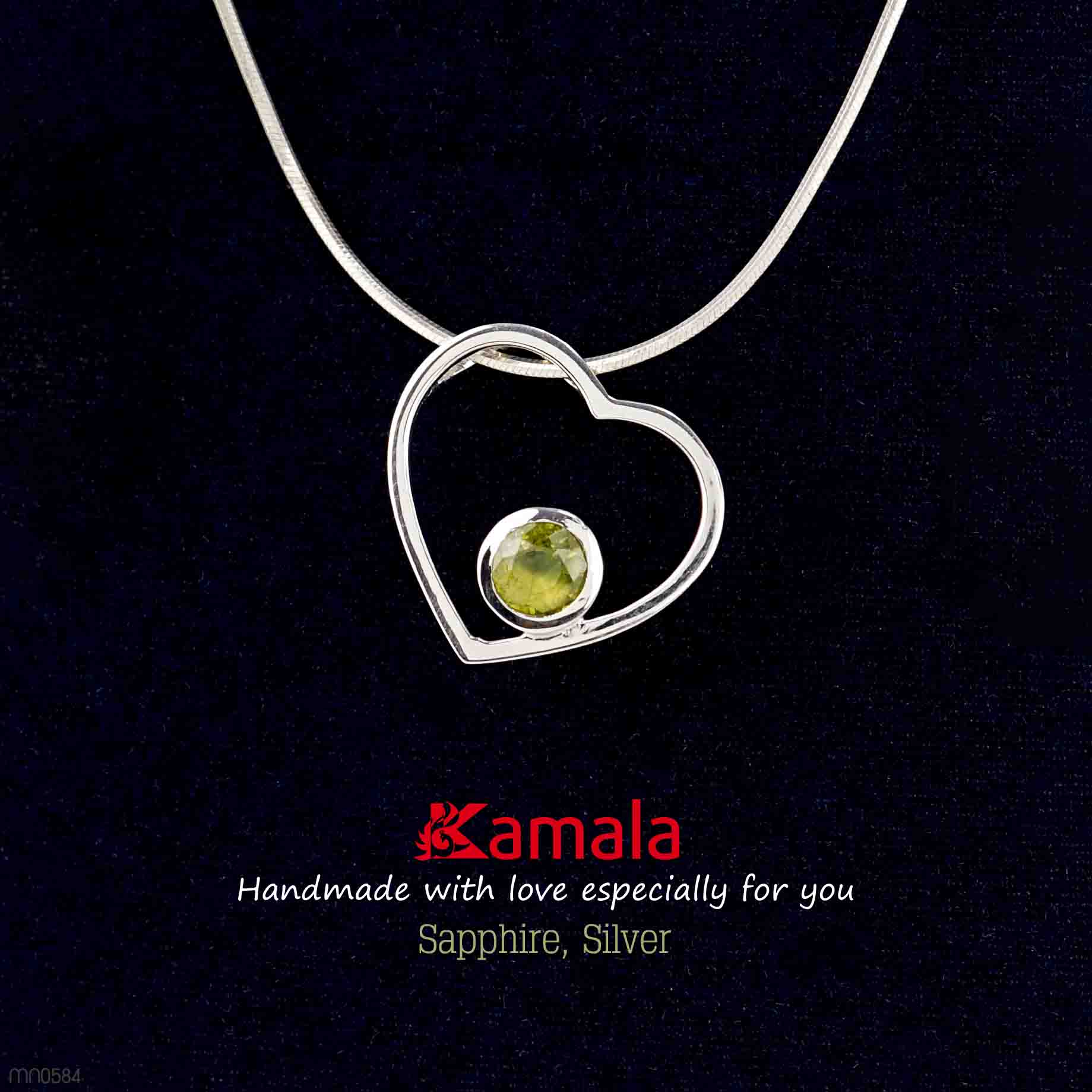 Mề đay Trái tim Sapphire Bạc cao cấp | Kamala