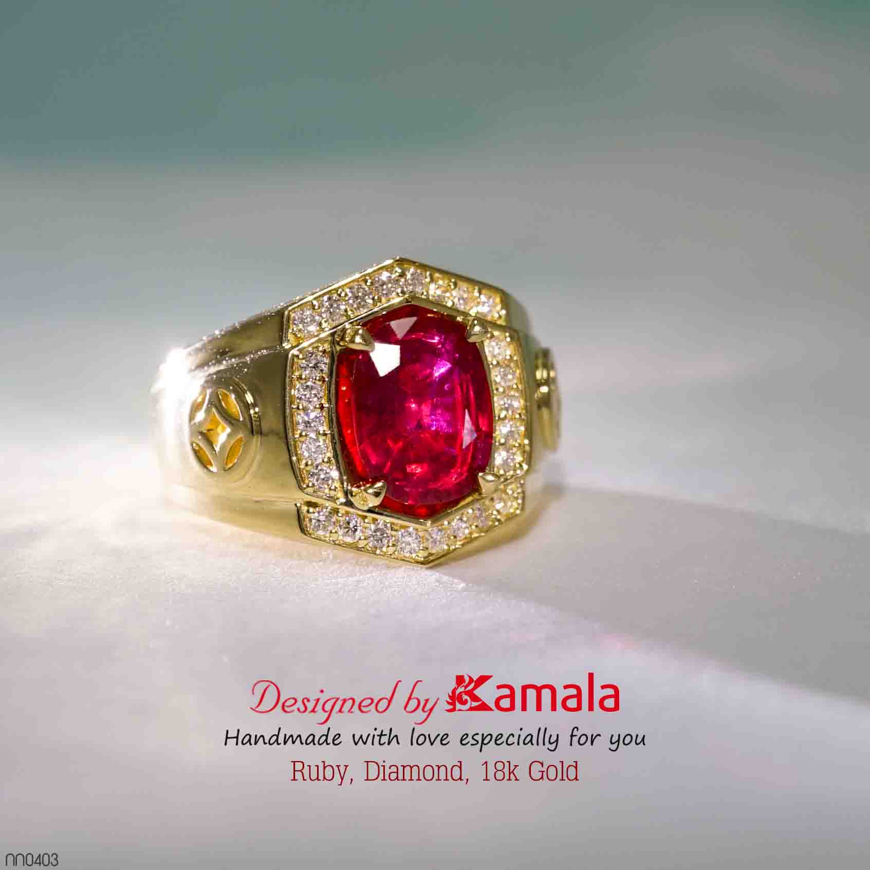 Nhẫn Ruby Kim cương tấm Vàng 18K | Kamala
