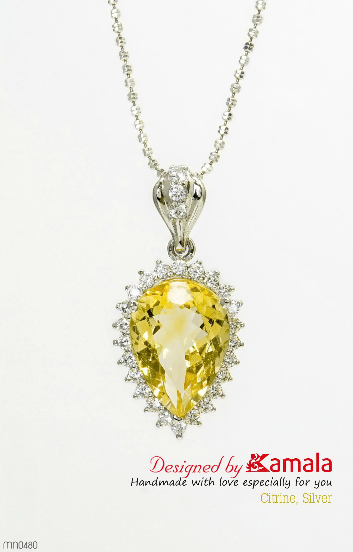 Mề đay Citrine vàng, bạc cao cấp 925 | Kamala